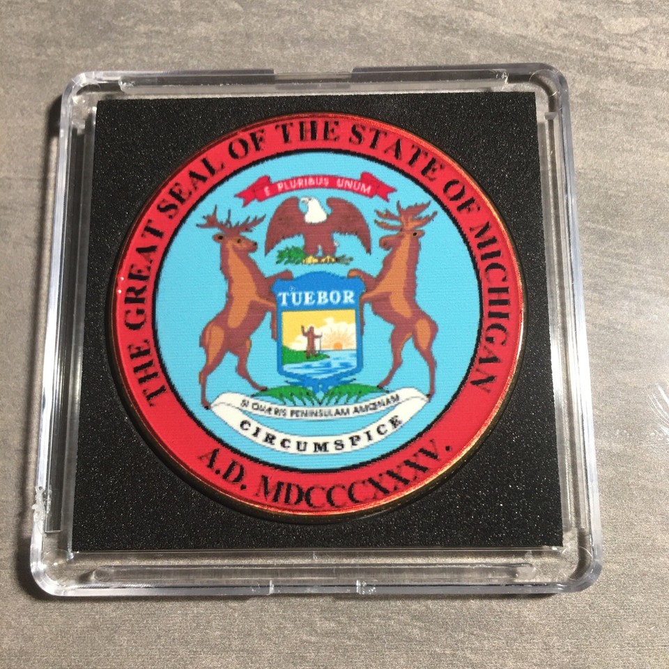 MICHIGAN State Seal Colorized Collectible Challenge Coin INCLUDES CASE ...