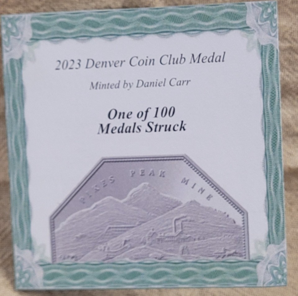 2023 Medal Dan Carr Denver Coin Club Octagonal 1oz Silver MS70 with COA ...