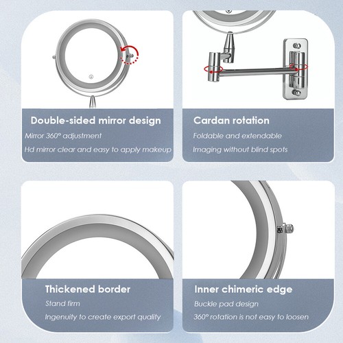 Extendable LED Mirror 5X Magnifying Shaving Makeup Mirrors Wall Mounted ...