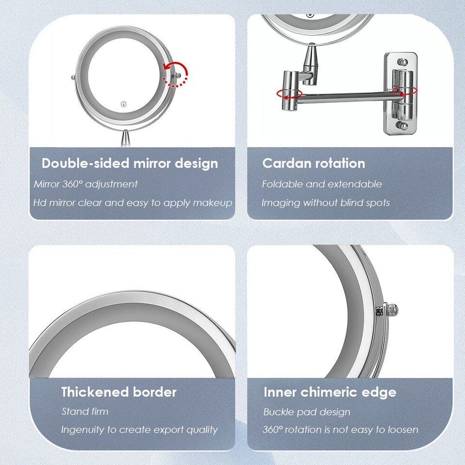 Extendable LED Mirror 5X Magnifying Shaving Makeup Mirrors Wall Mounted ...