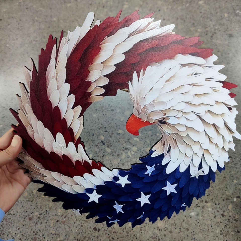 Handmade Wooden American Flag Bald Eagle Wreath Memorial Day 4th Of ...