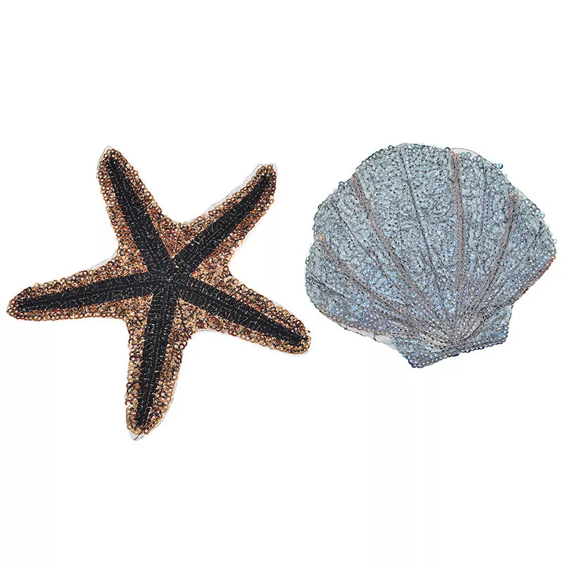 4pcs Sequin Cartoon Starfish Shell Patch Applique Iron on Sewing Craft ...