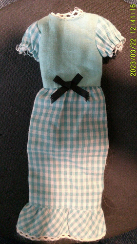 Vintage 1973 Barbie Doll Quick Curl Skipper Dress Blue/white Gingham w ...