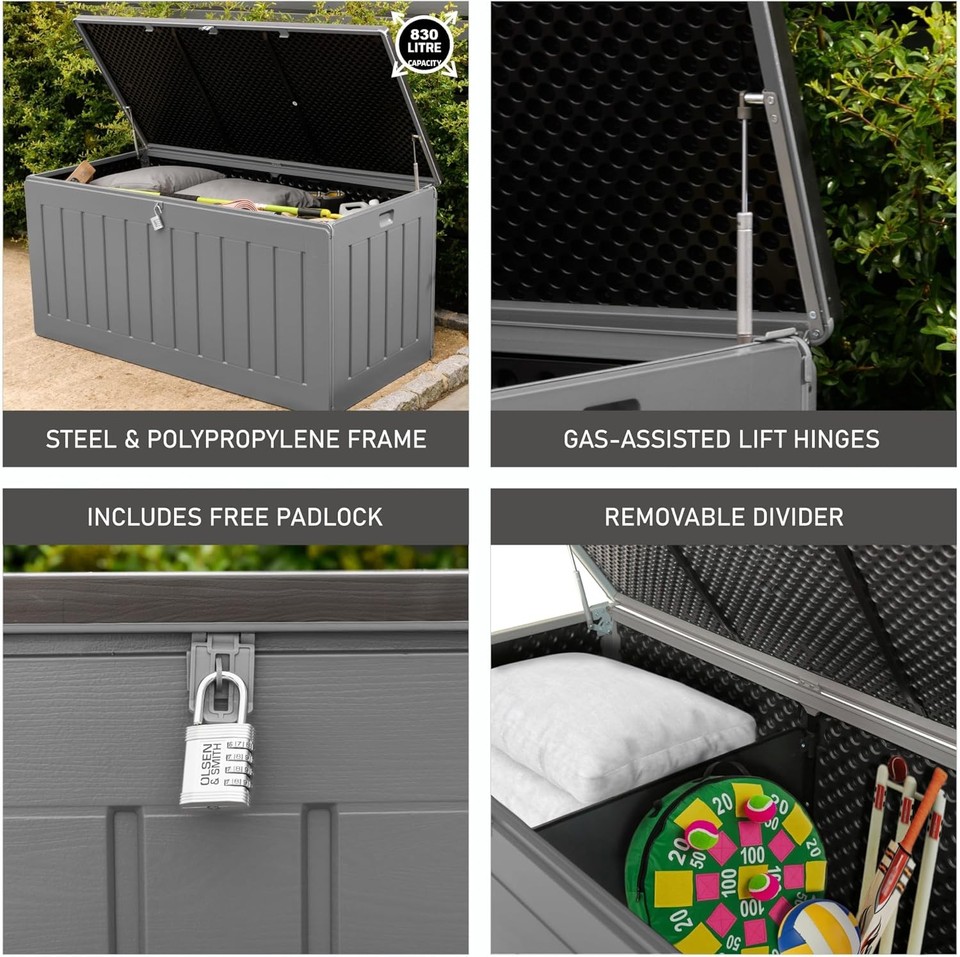 Outdoor Storage Box with Padlock - Garden Container Chest for Tools ...