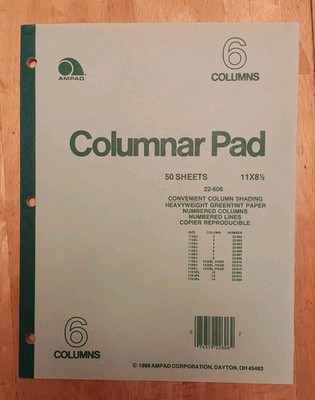 Ampad Columnar Pad 6 Columns 11x8.5 Light Green 50 Sheets 22-606 | eBay