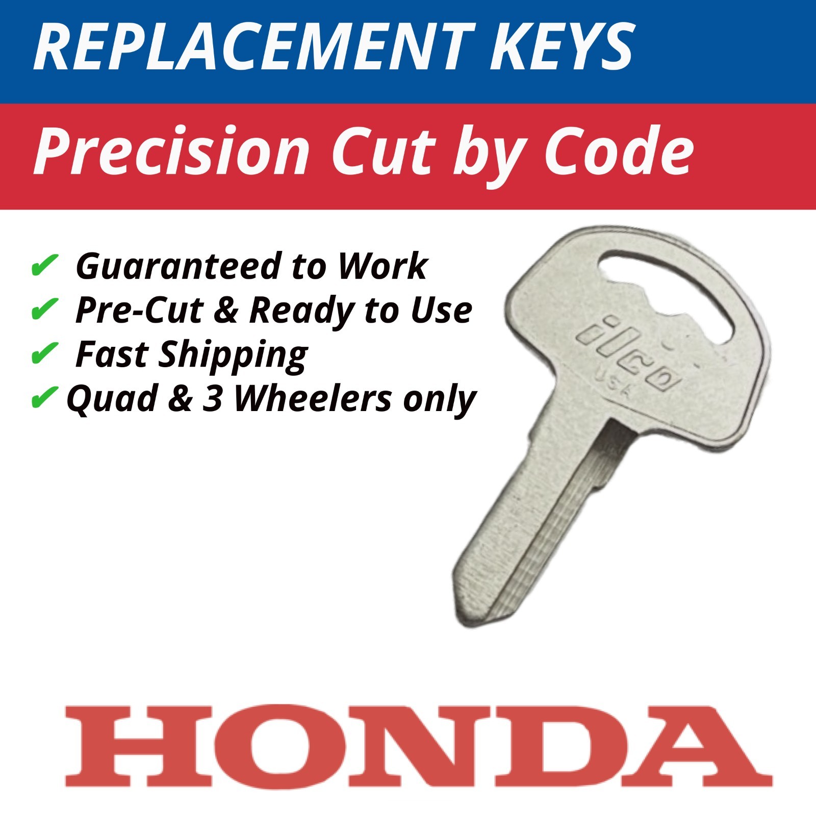 Honda Keys Quad & 3 Wheelers Only Replacement Key Cut to Code A00-A99 ...