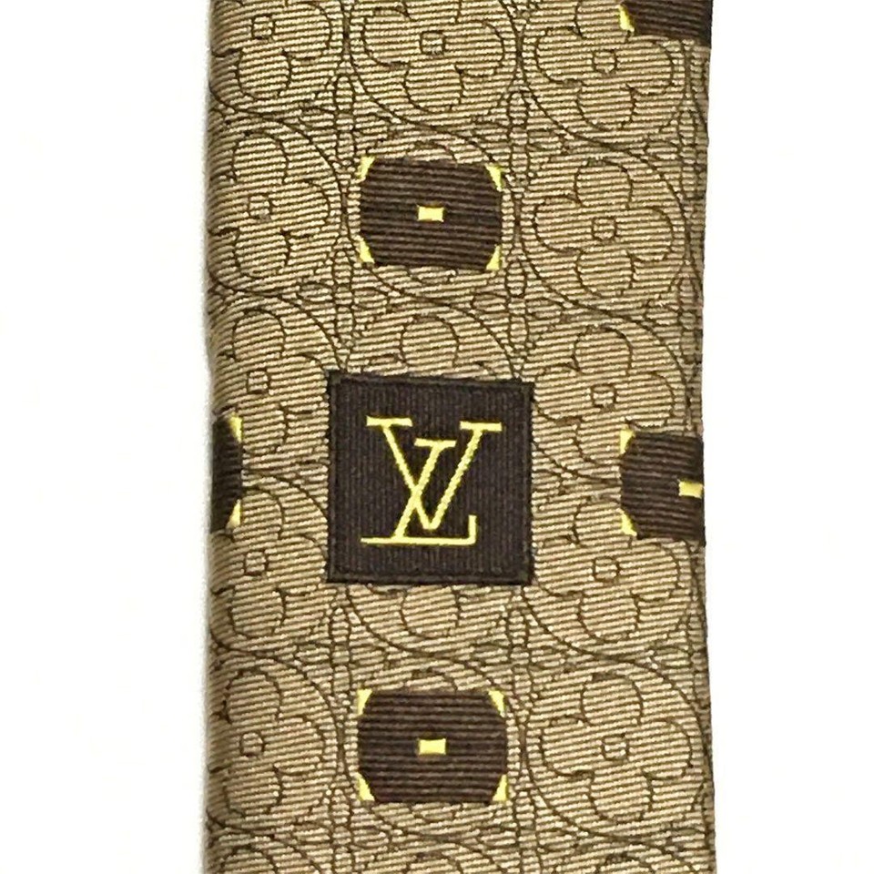 Louis Vuitton Necktie Tie All over floral pattern LV Light Brown Silk ...