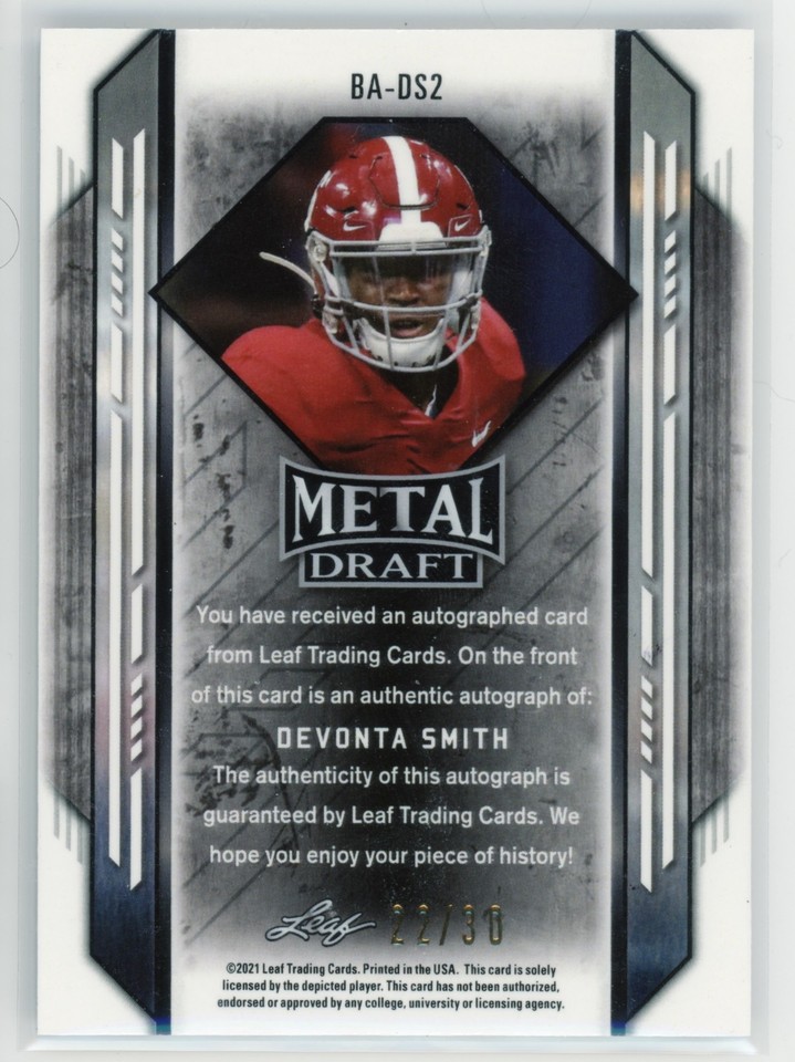 2021 Leaf Metal Devonta Smith Blue Wave RC Auto /30 #BA-DS2 Eagles 178 ...
