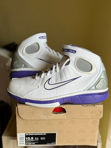 Nike air Zoom huarache 2K4 White Pro purple kobe bryant 10.5 44.5 mamba ...