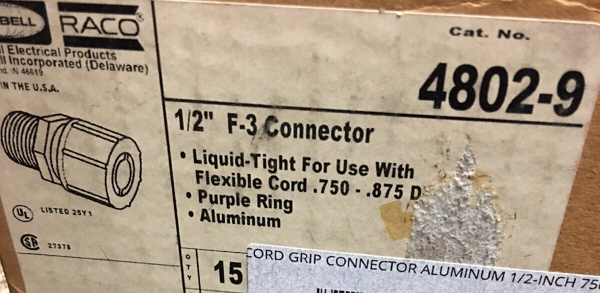 4802-9 RACO CORD GRIP CONNECTOR ALUMINUM 1/2-INCH 750-875 | eBay