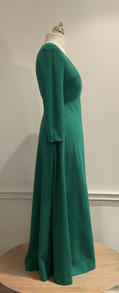 Vintage 1960s Handmade Green A Line Evening Maxi Dress Diamanté Detail ...