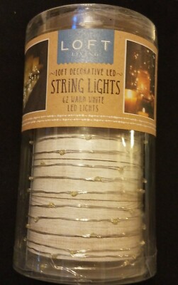 NEW Loft Living 10ft Decorative 62 Warm White LED String Lights Battery ...