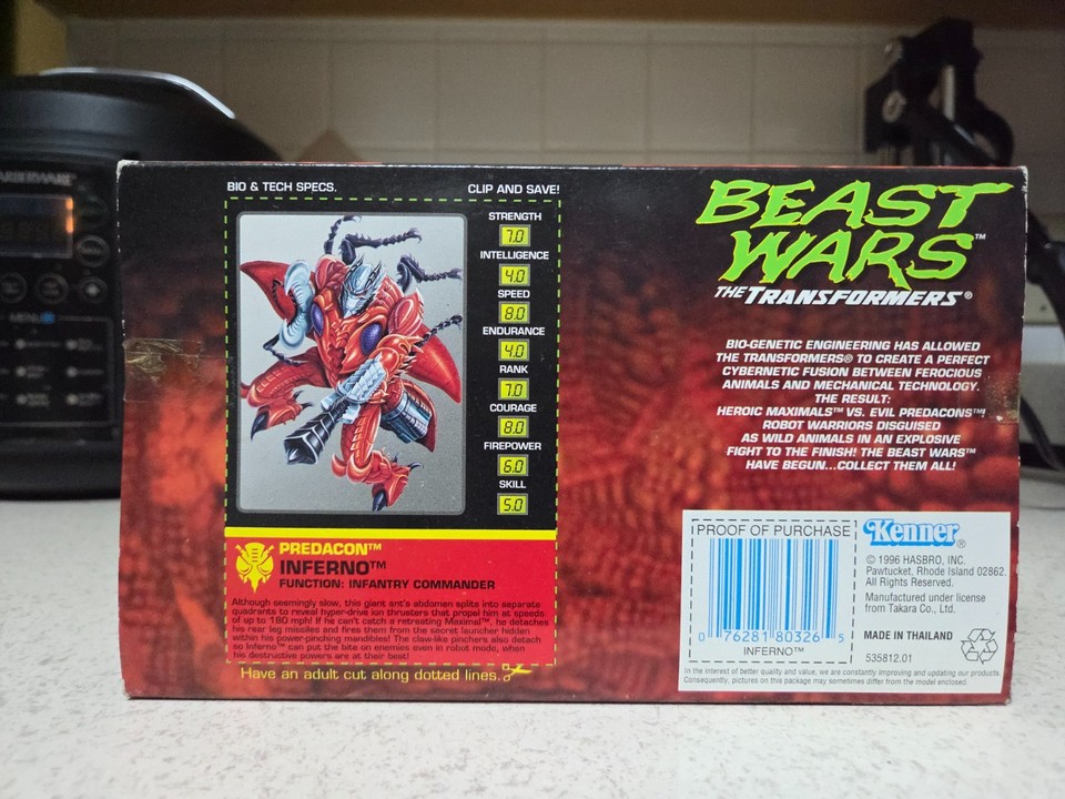 TRANSFORMERS BEAST WARS INFERNO MISB TAPE INTACT VERY RARE! PREDACON ...