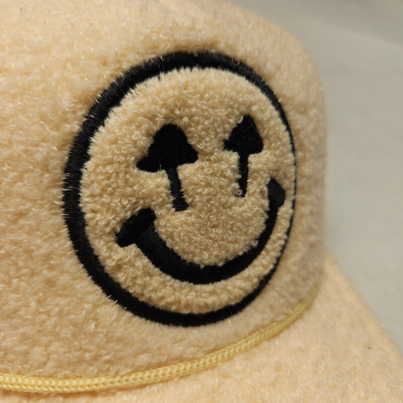 HAPPY TO BE HERE Mens Cap Adjustable Size Light Beige Smiley Face | eBay