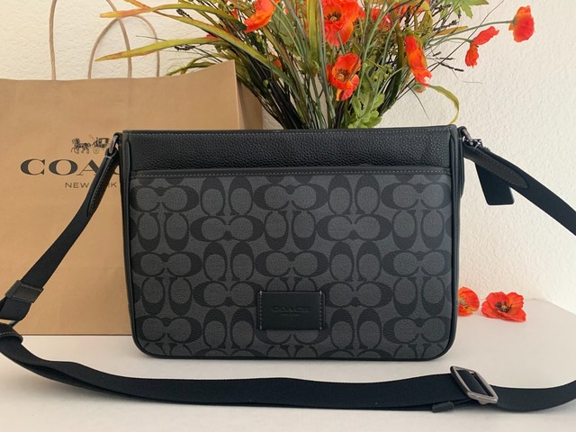 Coach CH078 Men's District Crossbody Signature Canvas&Leather Charcoal ...