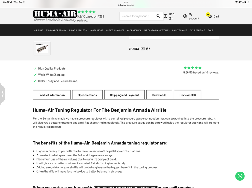 Huma-Air Tuning Regulator. 4 Benjamin Marauder 25cal ( ARMADA,BT65 ...