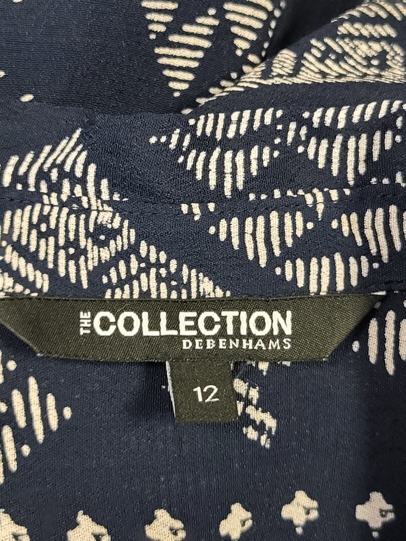 Debenham Collection Navy Blue Cream Print Chiffon Shi… - Gem