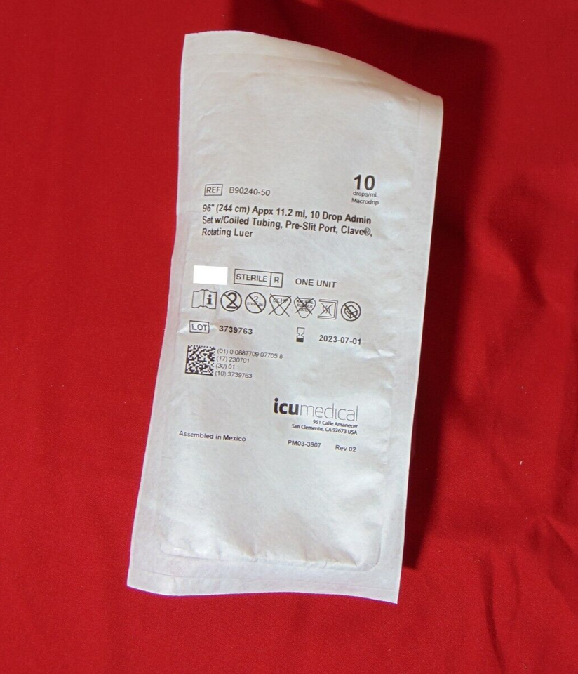 ICU MEDICAL B90240-50 10 Drop Admin Set With Coiled Tubing - Box Of 50 ...