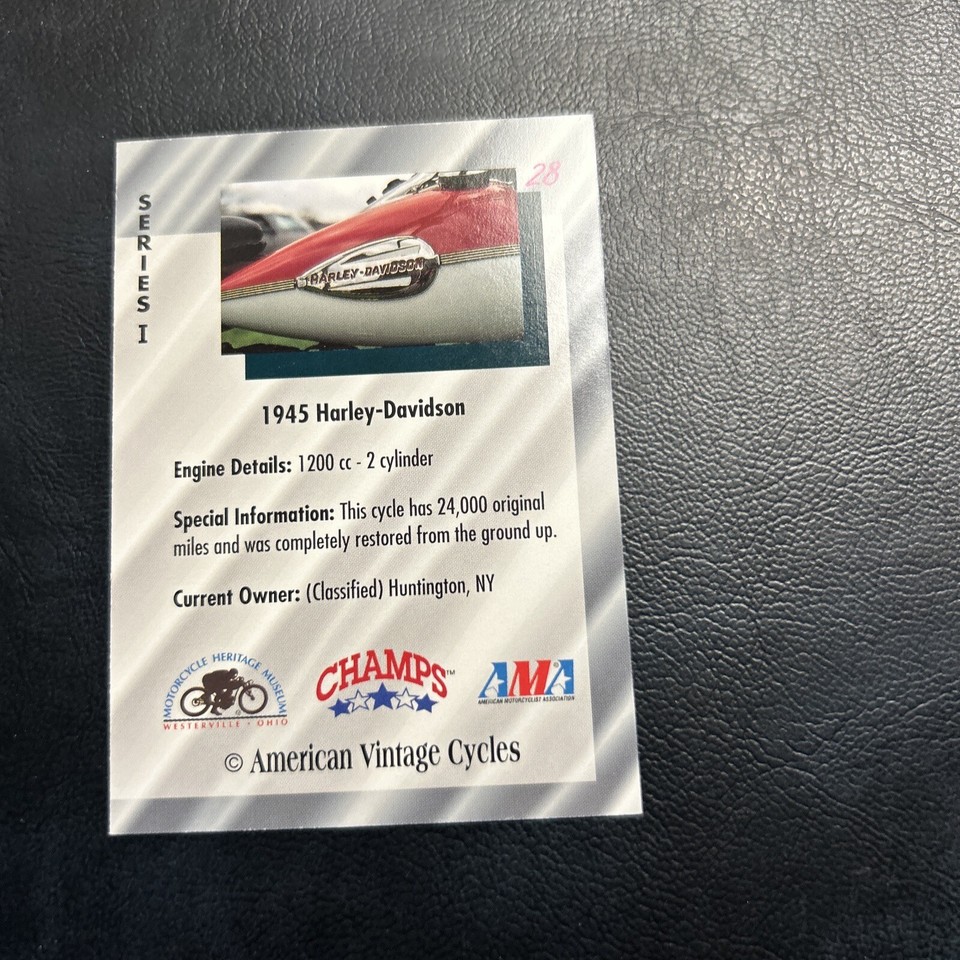 Jb26 Champs American Vintage Cycles 1992 #28 Harley Davidson 1945 | eBay