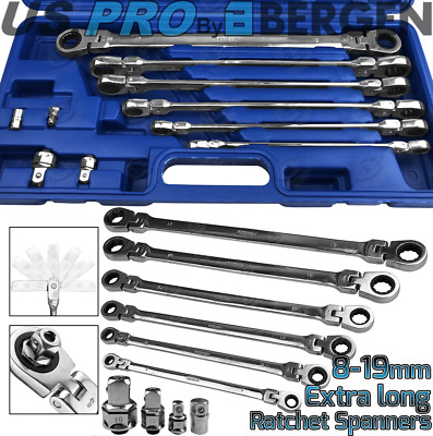 BERGEN Extra Long Double Flexi Ratchet Spanners Aviation Wrench 8-19mm ...