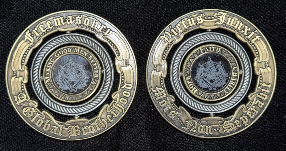 Transparent center Freemason/Masonic double axis spinner challenge coin ...