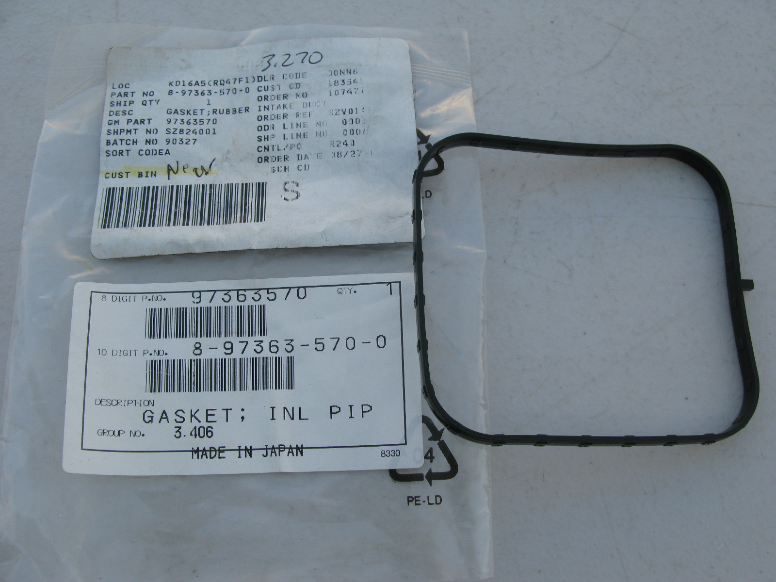 Engine Intake Manifold Gasket-VIN: 6, Eng Code: LMM 97363570 for sale ...