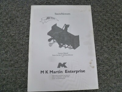 MK Martin 51-60 Meteor Snowblower Parts Catalog & Owner Operator Manual ...