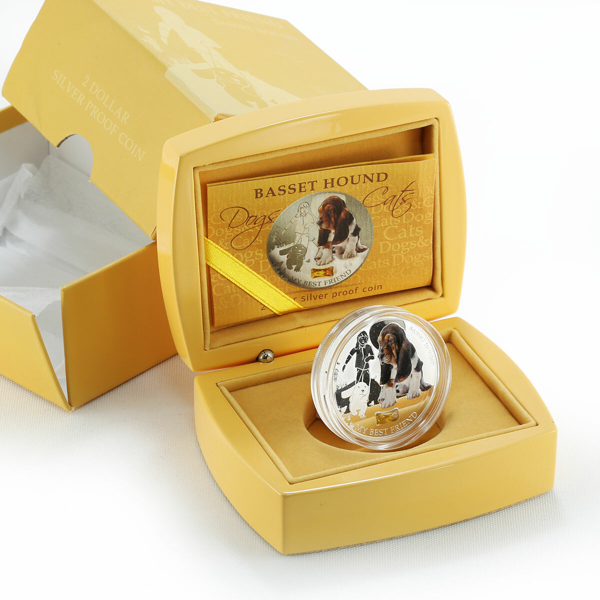 Fiji 2 dollars My Best Friend Basset Hound Dog Crystal color silver ...