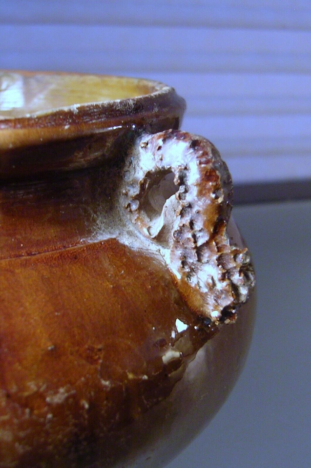 Antique Primitive Redware Pottery Jar Heart Treacle Glaze | eBay