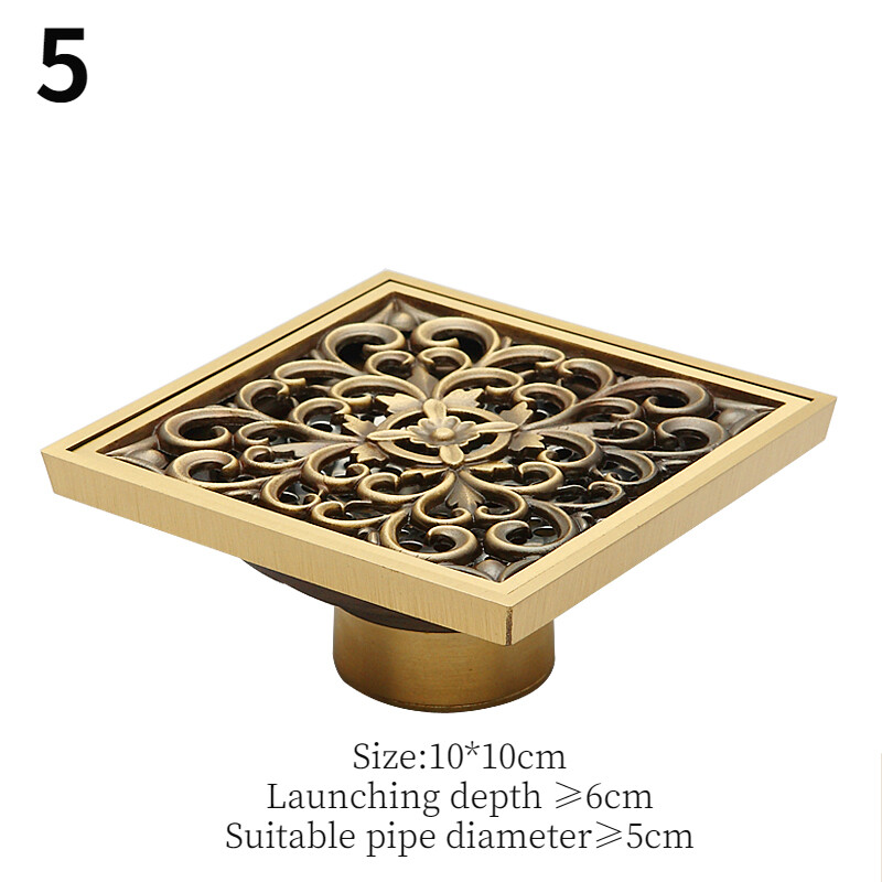 Anti-Rust Floor Drain Brass Shower Grate Bath Deodorant Square Tile ...
