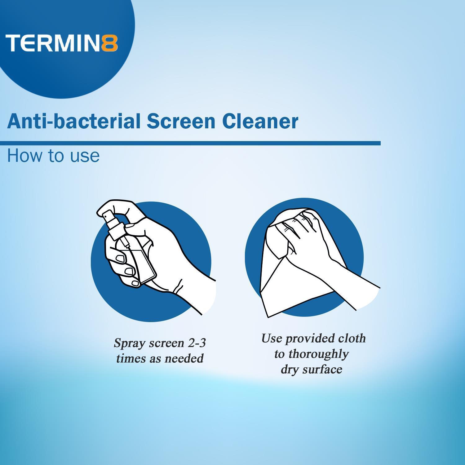 Termin8 Antibacterial Screen Cleaner Spray, Kills 99.9% Bacteria ...
