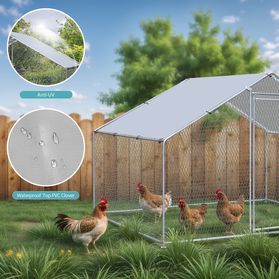 10x6FT Large Metal Chicken Coop Walk-in Chicken Pens Kits for Outdoor ...