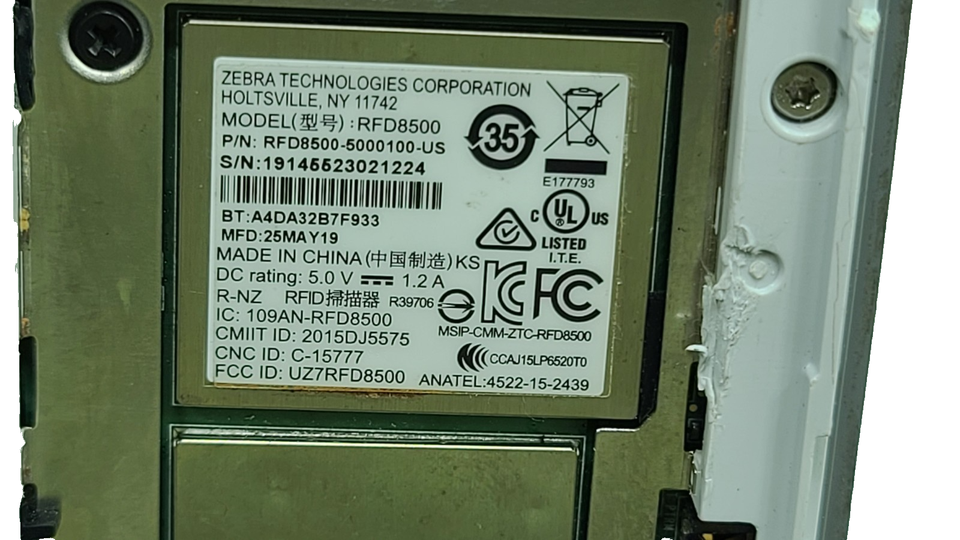 Zebra RFD8500 RFID Barcode Scanner RFD8500-5000100-US Gray NO Cables ...