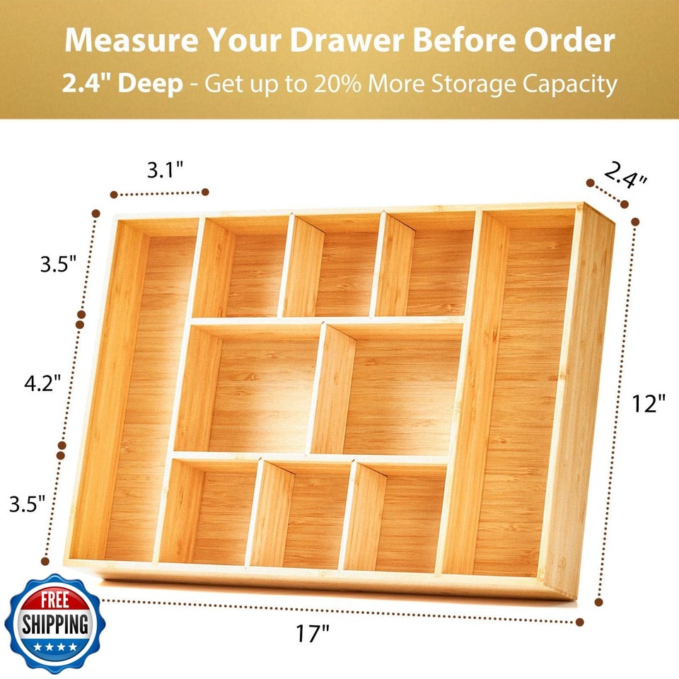 Umilife Extra Large Bamboo Desk Drawer Organizer, Wood Junk Organ | eBay