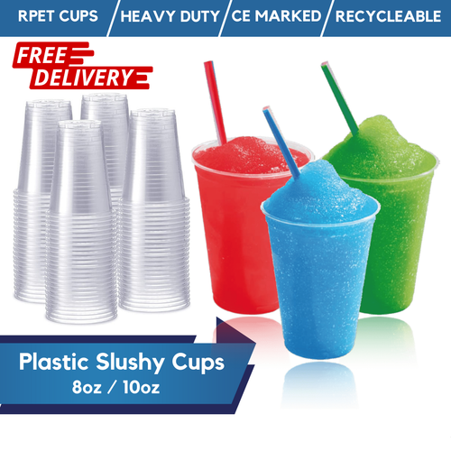 Plastic Slushy Cups With Lids 8oz 10oz Disposable / Reusable Smoothie ...