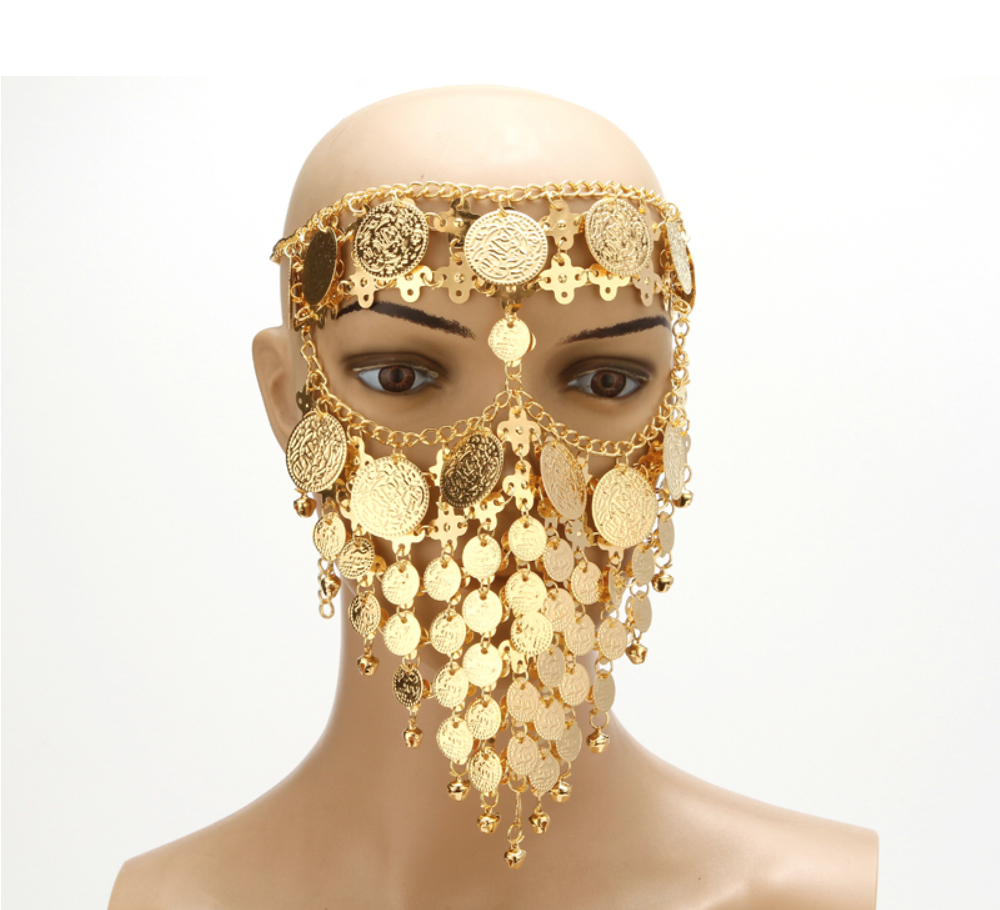 US Women Masquerade Masks Belly Dance Metal Face Coin Veil Halloween ...