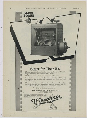 1927 Wisconsin Motor Mfg. Co. Ad: Bigger for their Size - More Power ...
