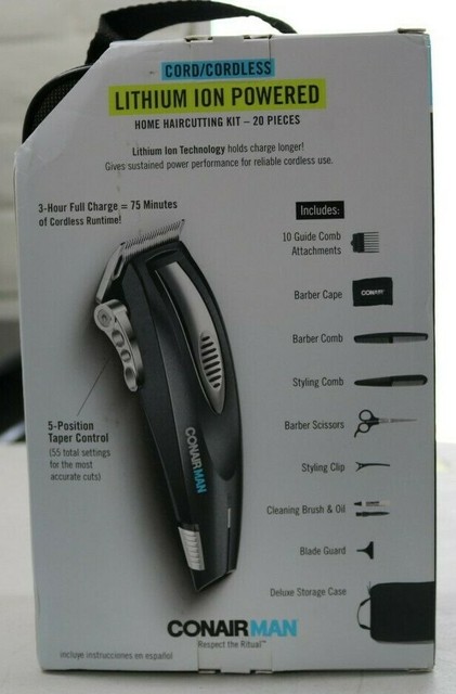 Conair Man Cord/cordless Lithium Ion Powered Home Haircutting Kit 20 PC ...