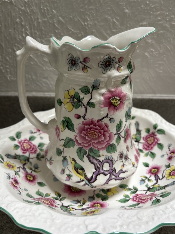 Antique James Kent England Old Foley CHINESE ROSE Pitcher & Basin Bowl ...