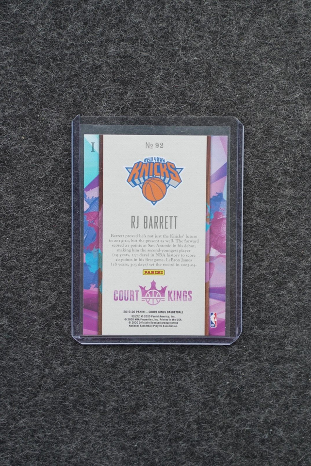 2019-20 Panini Court Kings Level 1 RJ Barrett #92 Rookie New York ...