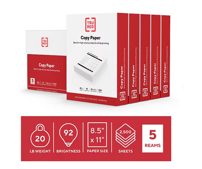 Copy Paper 8.5" x 11",20 lbs.,92 Brightness,500 Sheets/Ream, 5 Reams ...