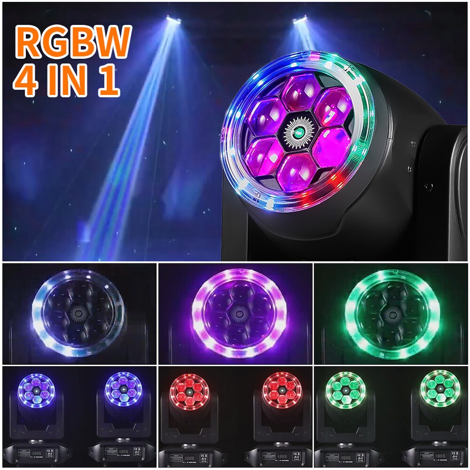 6 Bee Eye LED Laser Beam Wash Moving Head Light with LED Strips RGBW ...