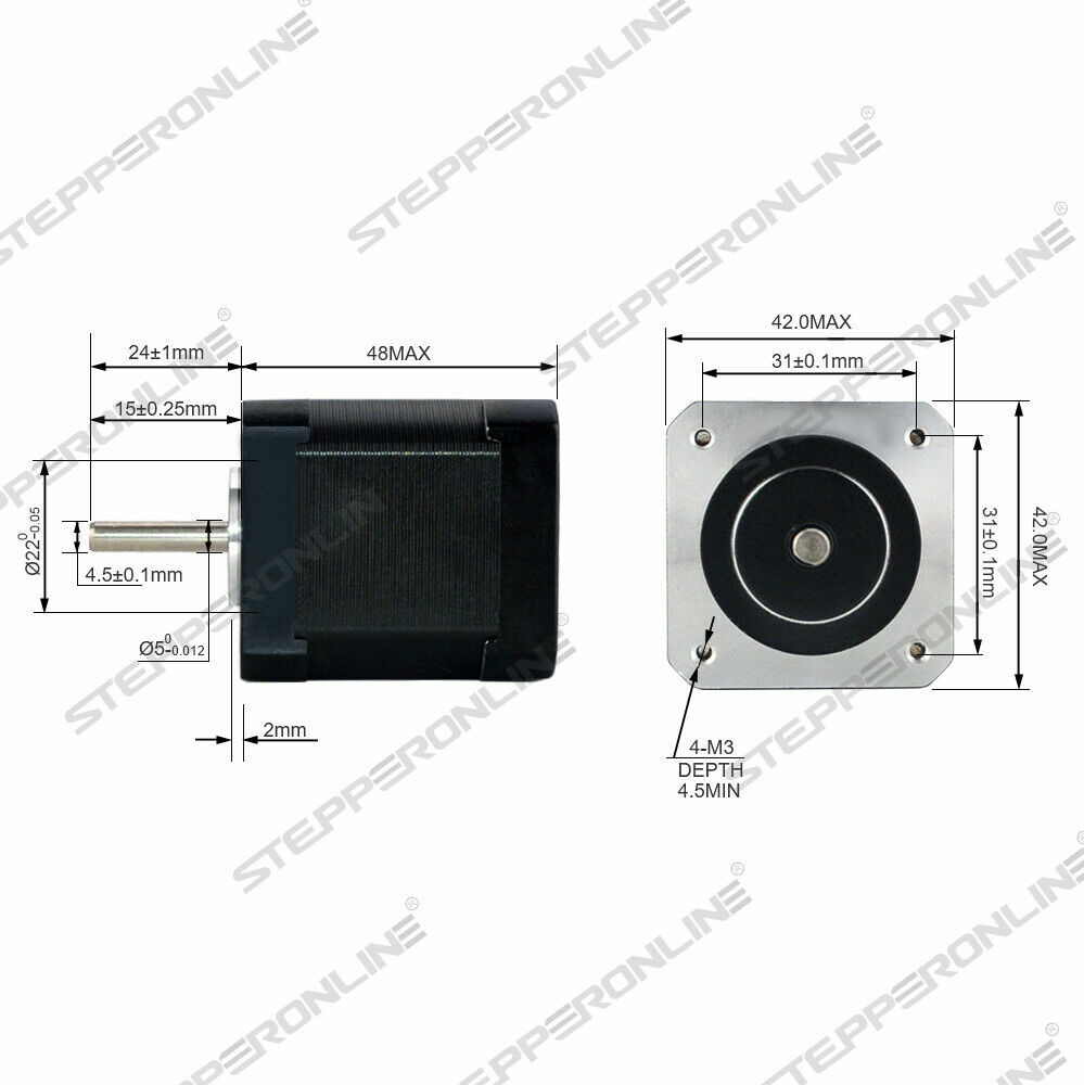 STEPPERONLINE 5pcs Nema 17 Stepper Motor 84oz.in 4-lead 17HS19-2004S1 ...