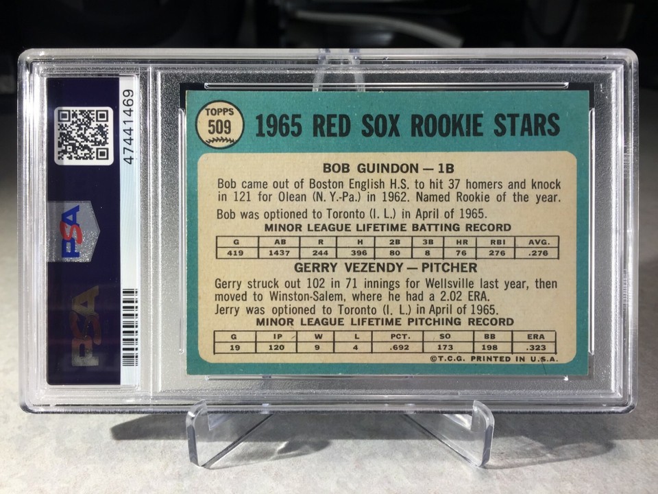 1965 Topps Red Sox Rookie Stars Bob Guindon Gerry Vezendy #509 - PSA 9 ...