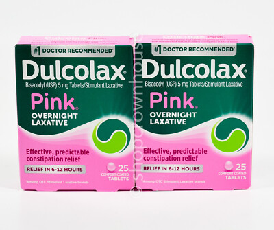 2 Dulcolax PINK bisacodyl 5mg LAXATIVE 25 tablets Sensitive Stomach NIB ...