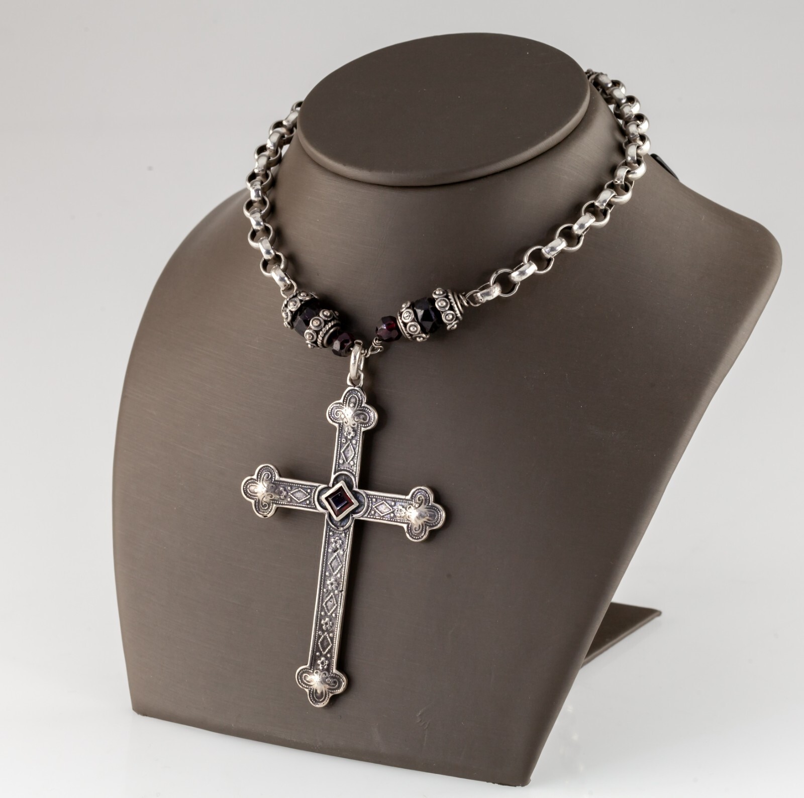 Sterling Silver Ornate Cross Pendant with Heavy Silve… - Gem