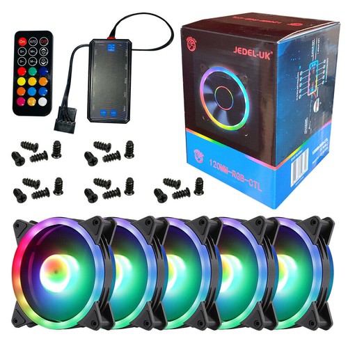 5x Pack 120MM RGB LED PC Case Fan Set Kit Remote Control Cooling 6-Pin ...