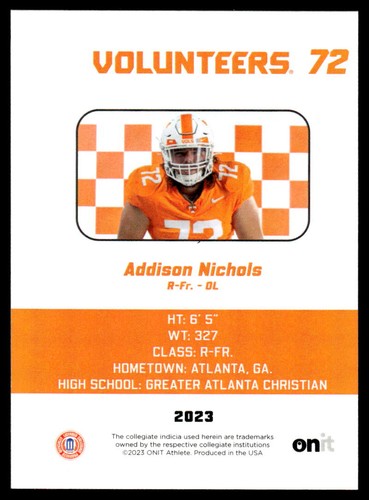 2023 ONIT Athlete Addison Nichols #NNO University of Tennessee ...
