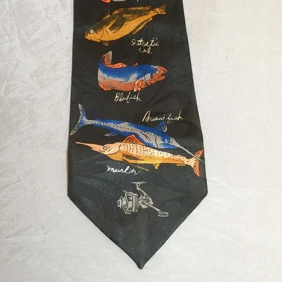 Vintage Renaissance Hand Made Fish Theme Necktie Sea Bass Bluefish ...