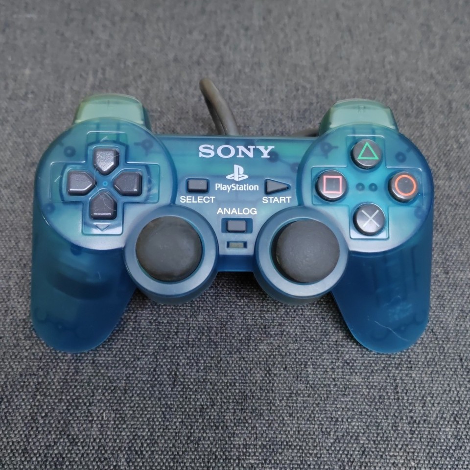 Lot of 2 Official Sony PS1 Dual Shock Analog Controller Island Blue ...